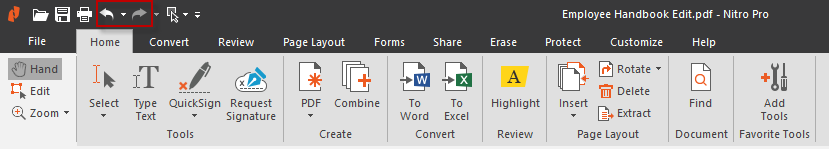 Undo and redo actions